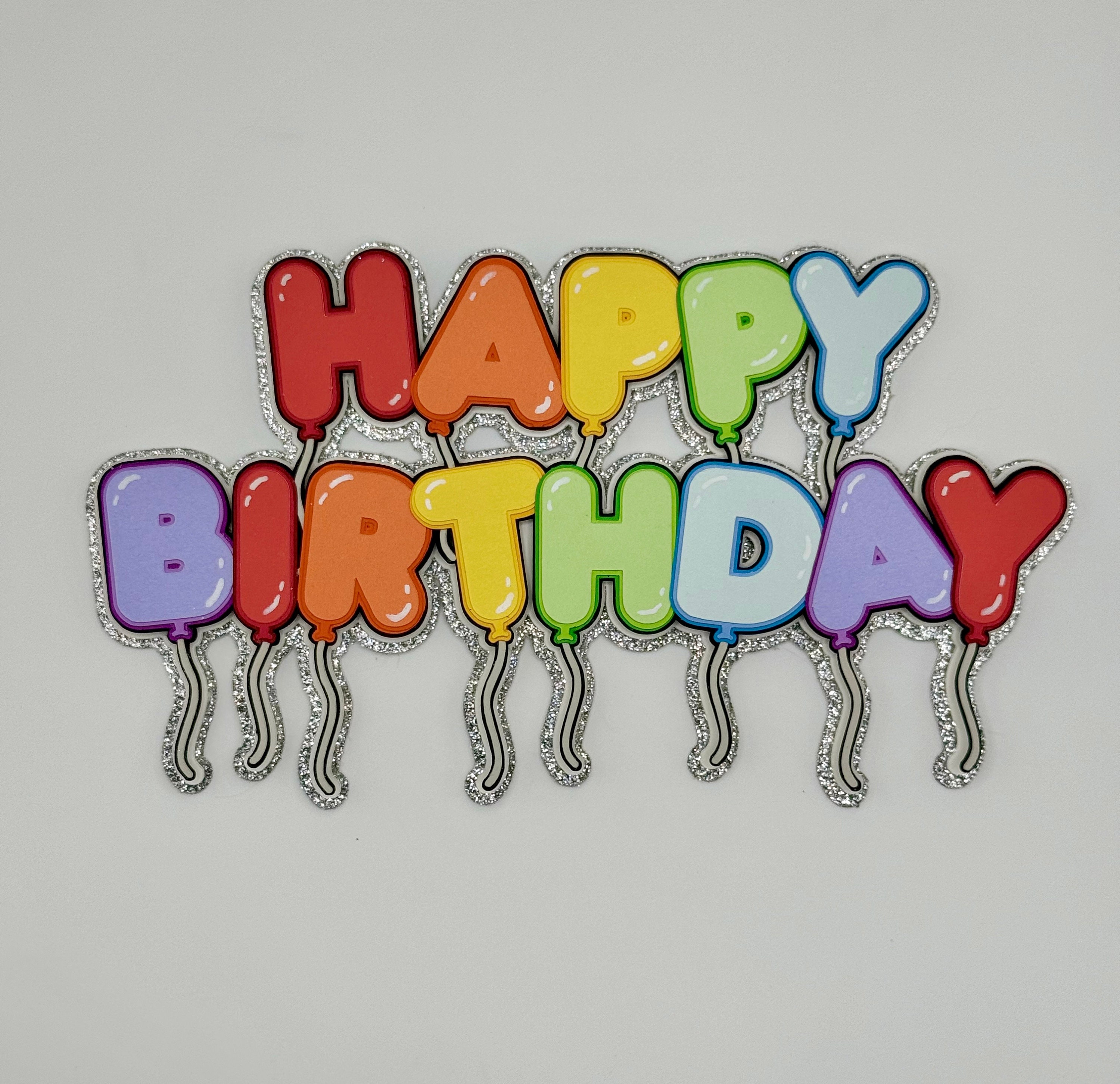 Balloon Happy Birthday Cake Topper Cardstock Cake Decorations Rainbow ...