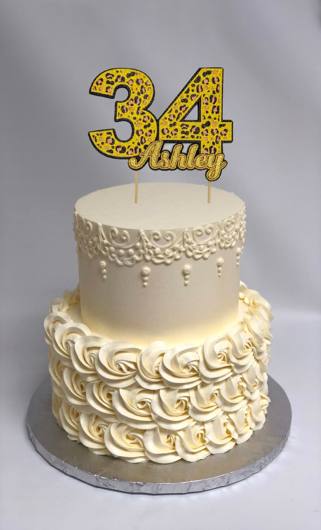 Leopard Print Personalized Number and Name Cake Topper | Custom Topper ...