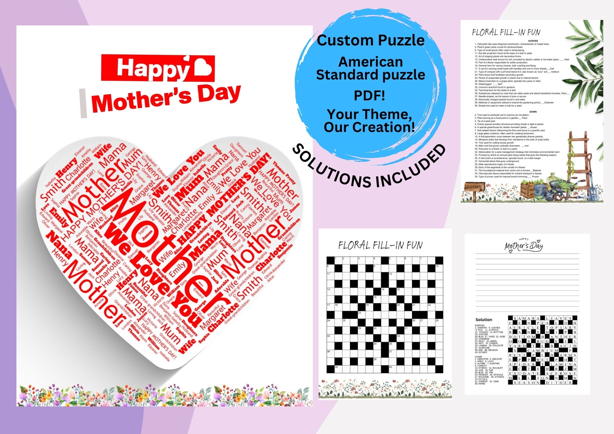 Printable CUSTOM CROSSWORD Puzzle, Mother's Day Card, Birthday Card ...
