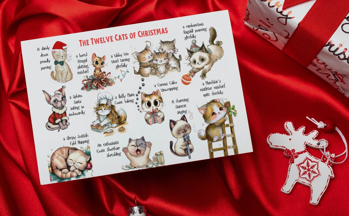 The Twelve Cats of Christmas A High-quality A5 Christmas Card for Cat ...