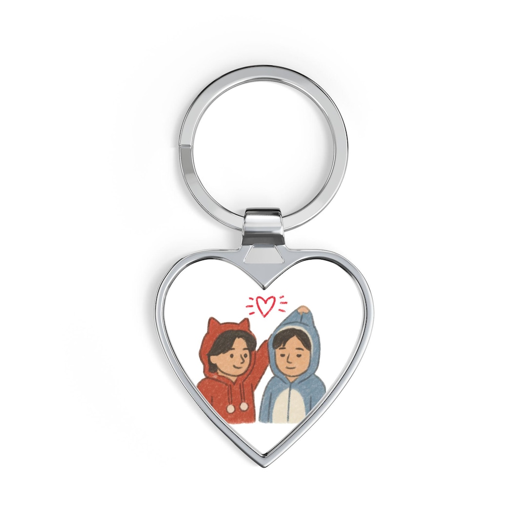 Woosan Ateez Cute Couple Illustration Heart Keychain | Couple ...