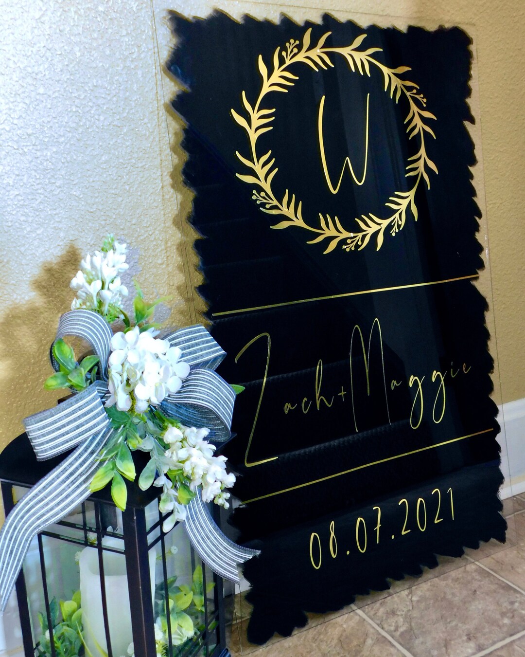 Acrylic Monogram Wedding Sign, Large Wedding Sign, Wreath Wedding Sign ...