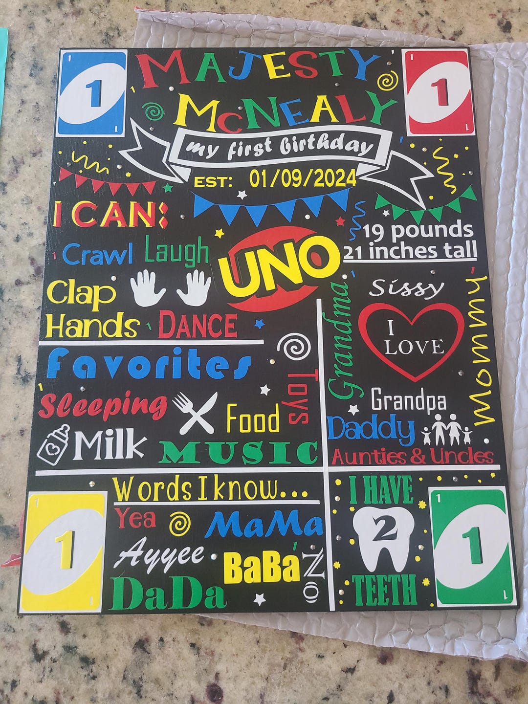 Personalized 1st Birthday Milestone Board UNO Themed Physical Item - Etsy