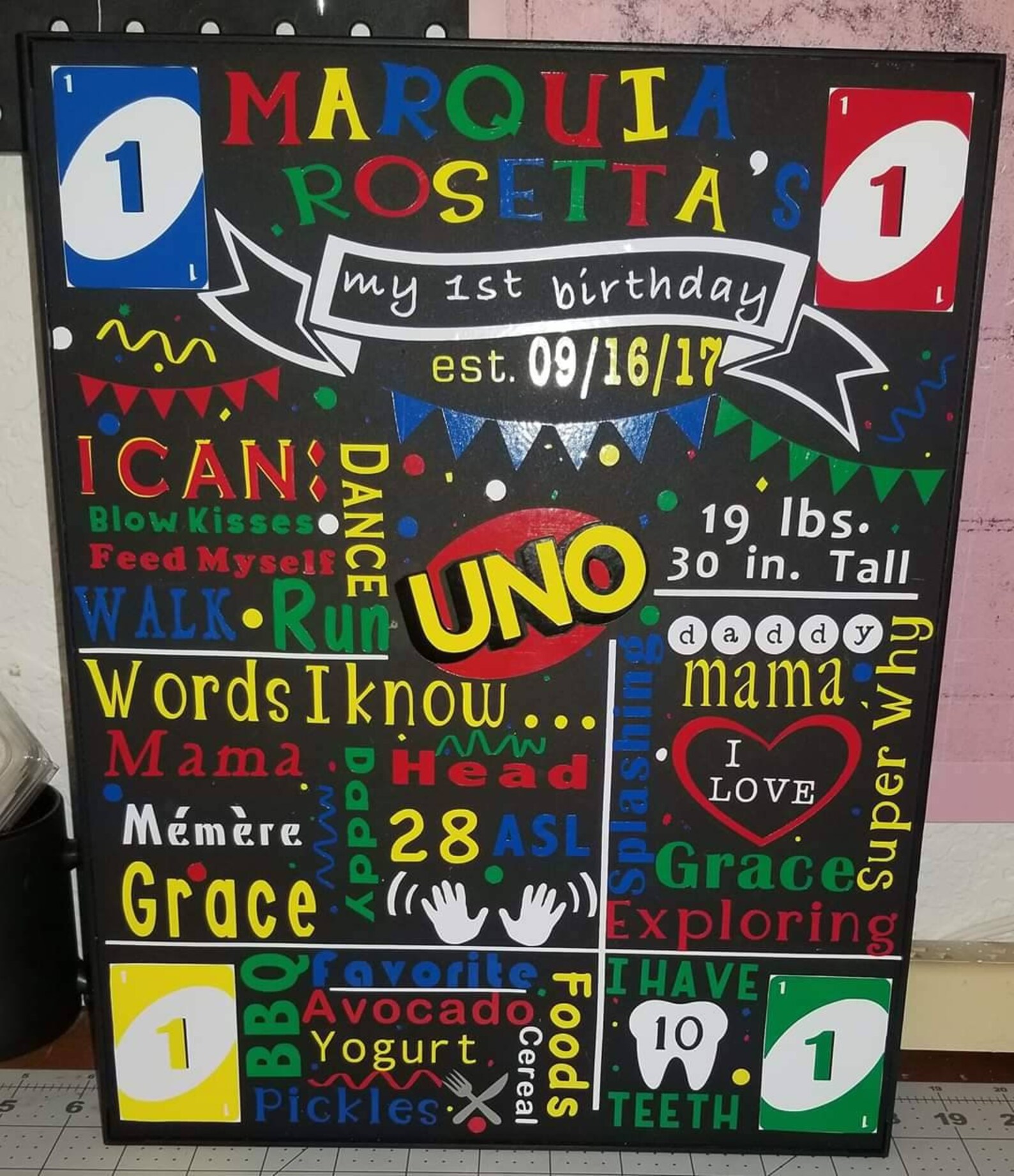 Personalized 1st Birthday Milestone Board UNO Themed Physical Item - Etsy