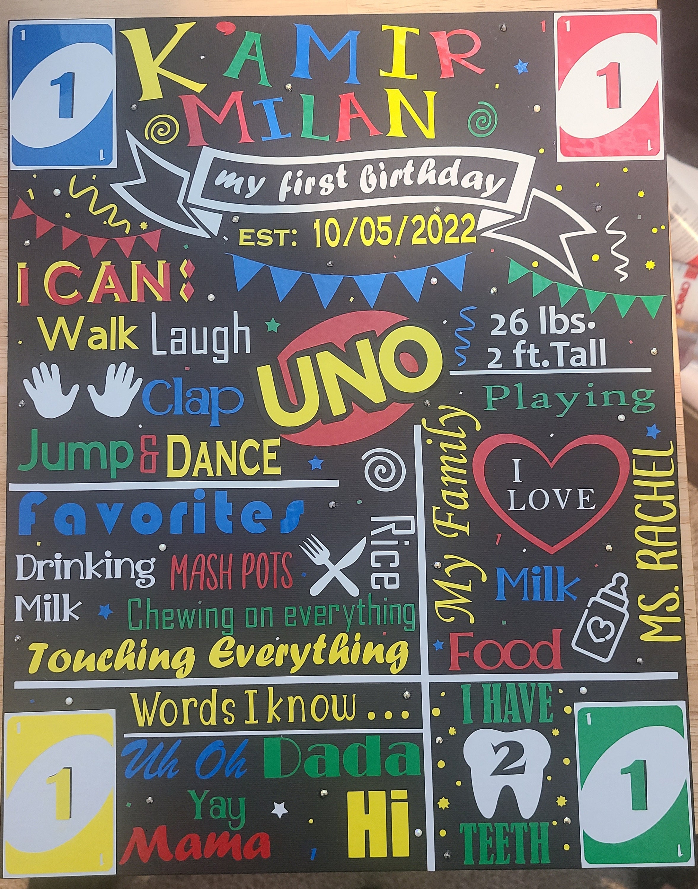 Personalized 1st Birthday Milestone Board; UNO Themed; Physical Item - Etsy