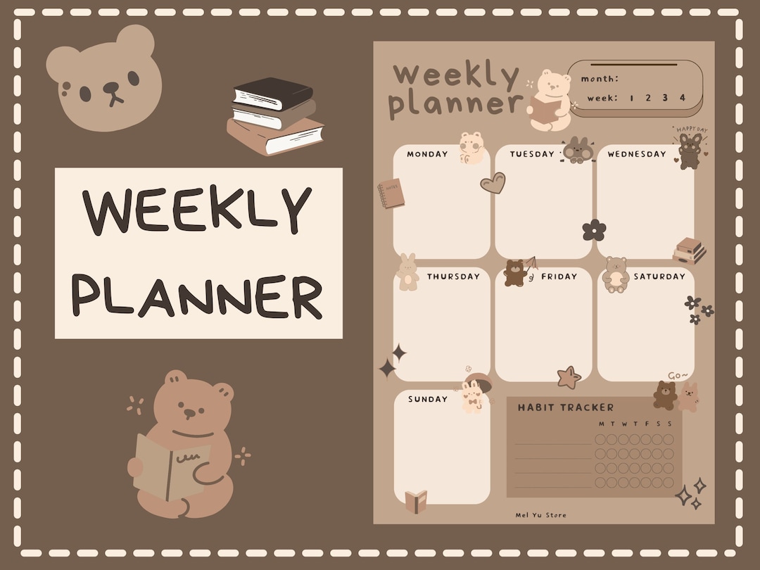 Cute Bear Weekly Planner, ADHD Digital Planner (PDF & PNG) - Etsy