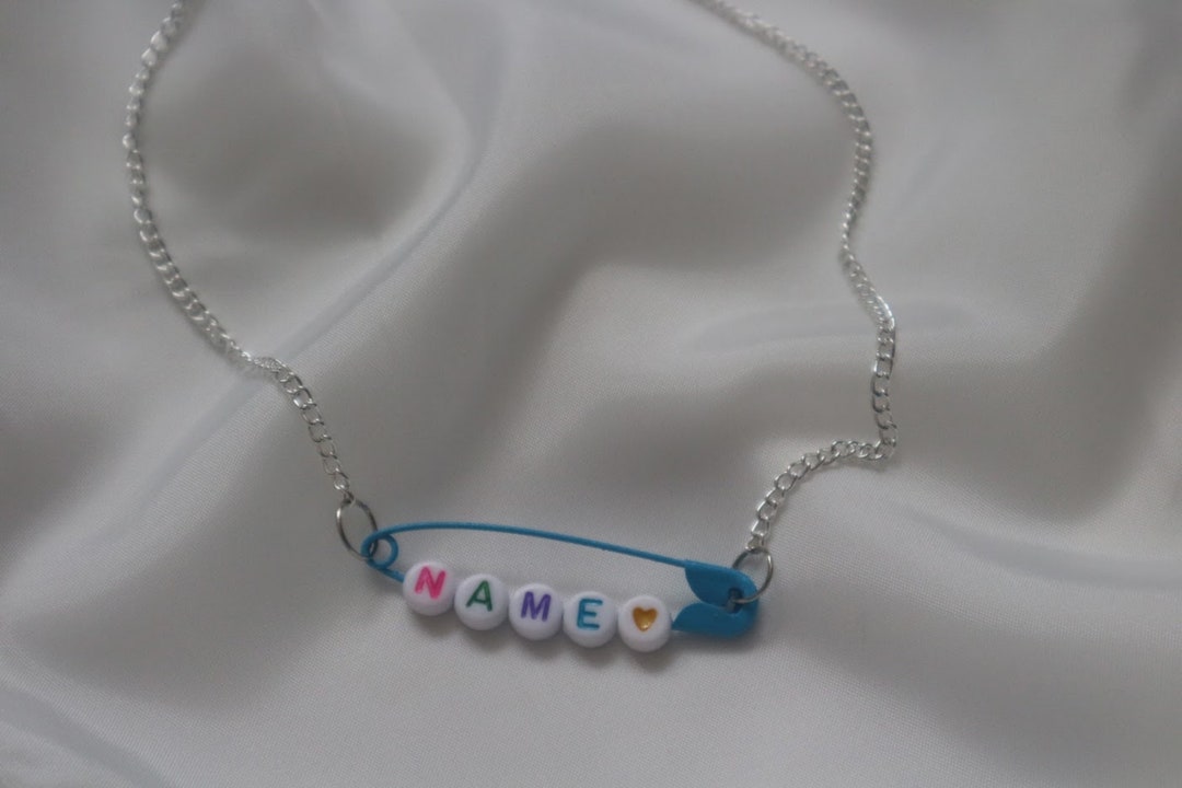 Custom Name Safety Pin Choker – Personalized Beaded Necklace - Etsy
