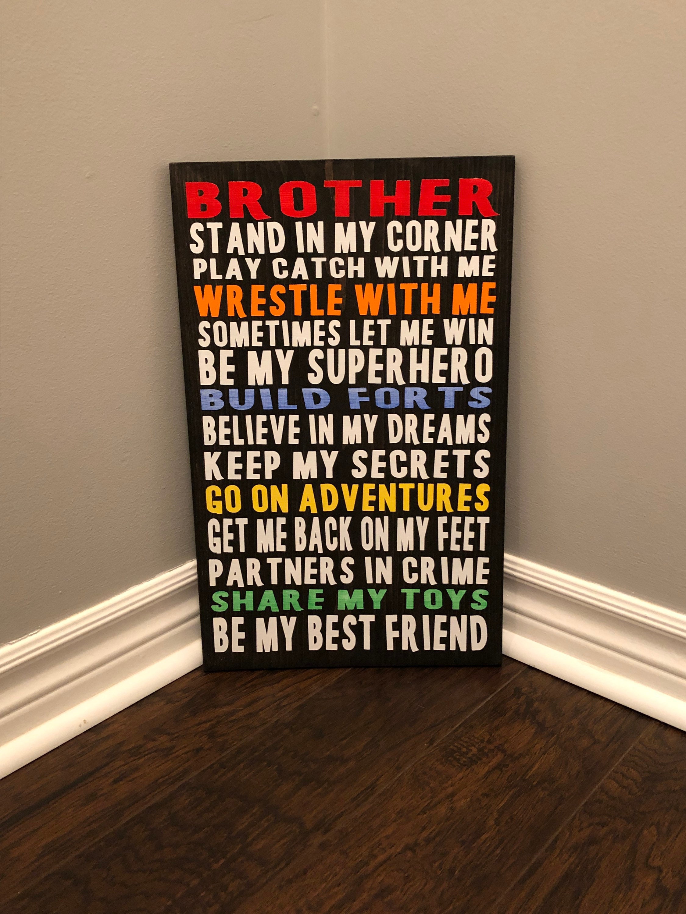 Brother Wood Sign Brother Sign Playroom Wall Art Sibling | Etsy