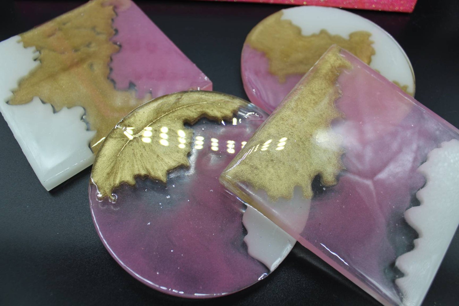 Coaster Set Circles & Squares Colorful Waves Resin | Etsy