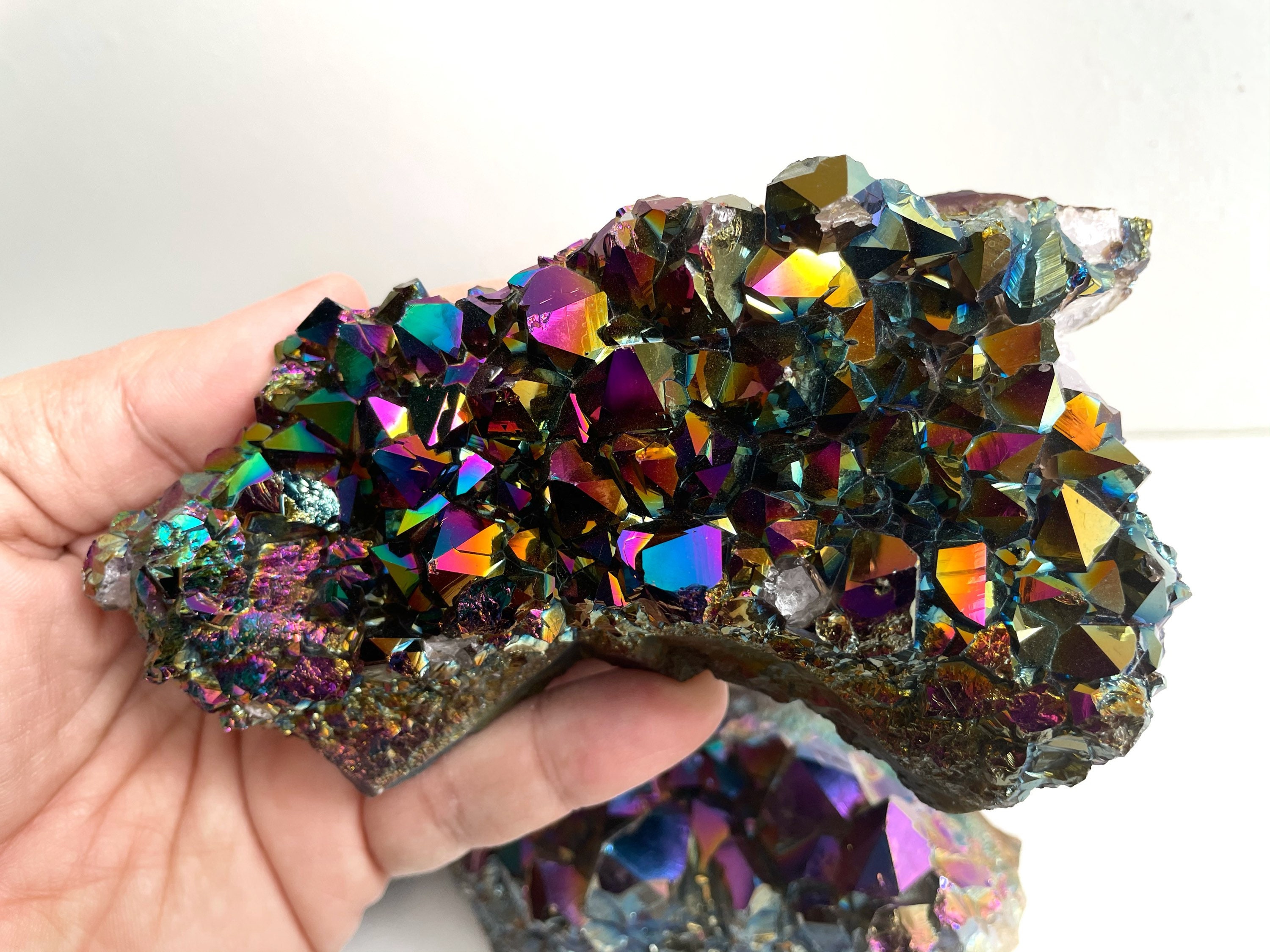 Titanium aura quartz crystal rainbow cluster chakra | Etsy