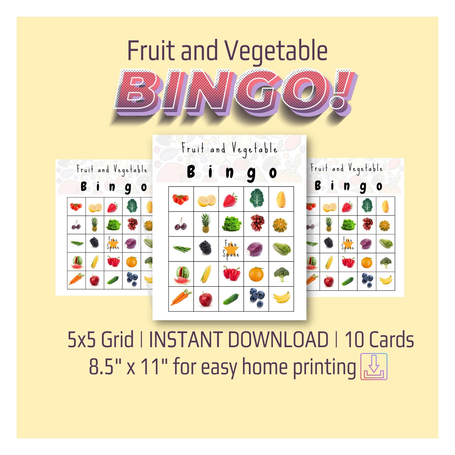 Bingo Games Fruit and Vegetables Bingo Game Printable - Etsy