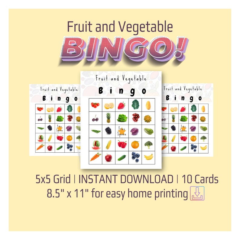 Bingo Games, Fruit and Vegetables, Bingo Game Printable, Digital ...