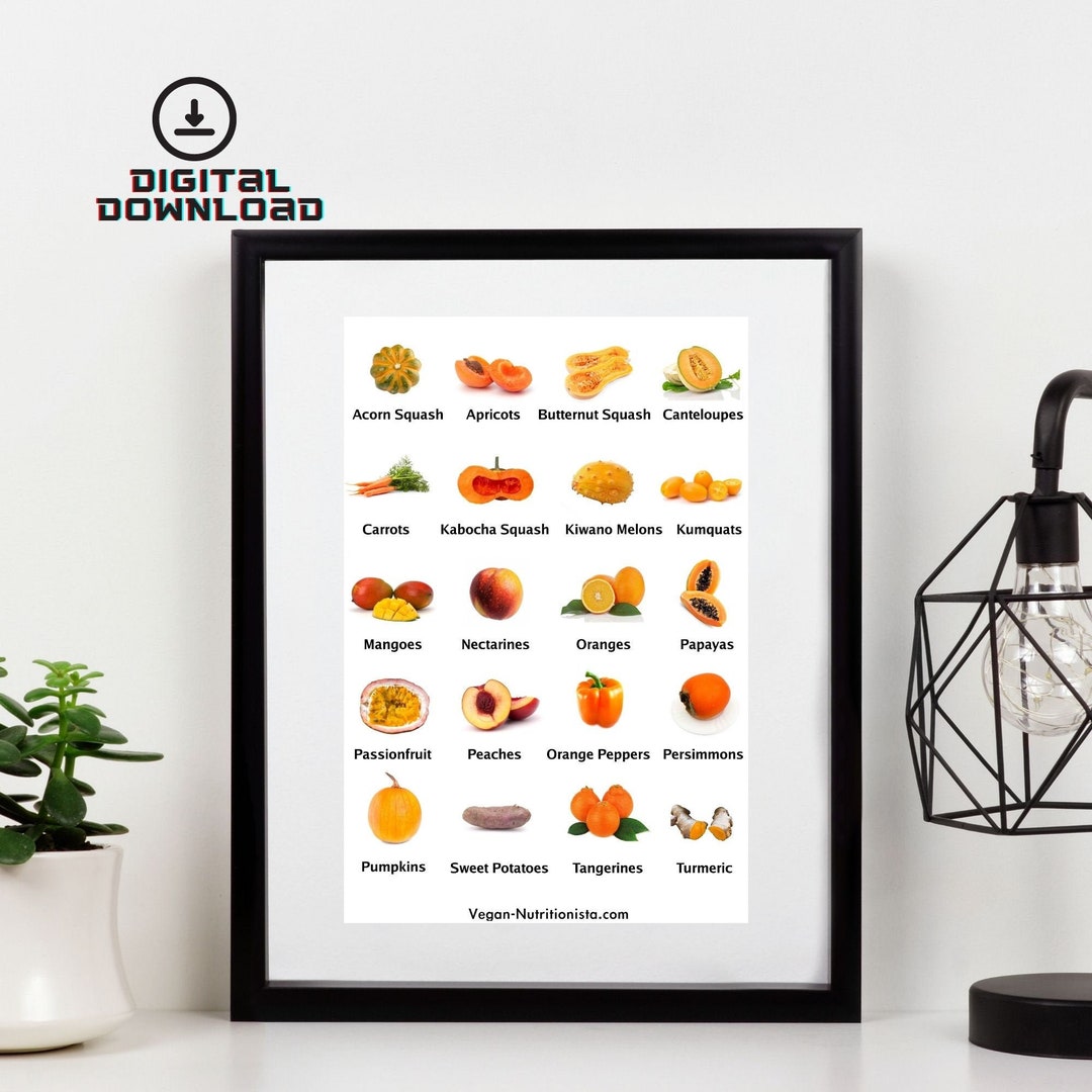 Printable Orange Fruits and Vegetables Poster for Homeschool Education ...