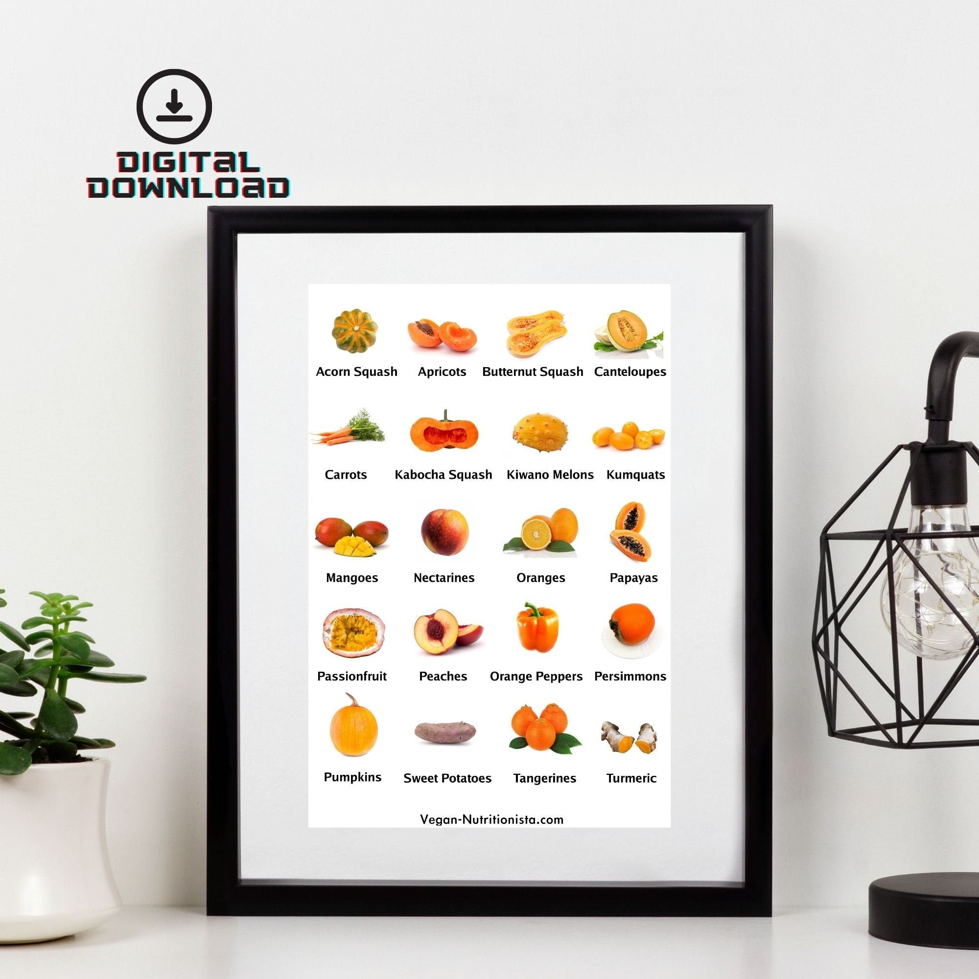 Educational Print, Digital Download Orange Fruits and Vegetables Poster ...
