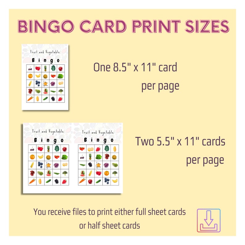 Bingo Games, Fruit and Vegetables, Bingo Game Printable, Digital ...