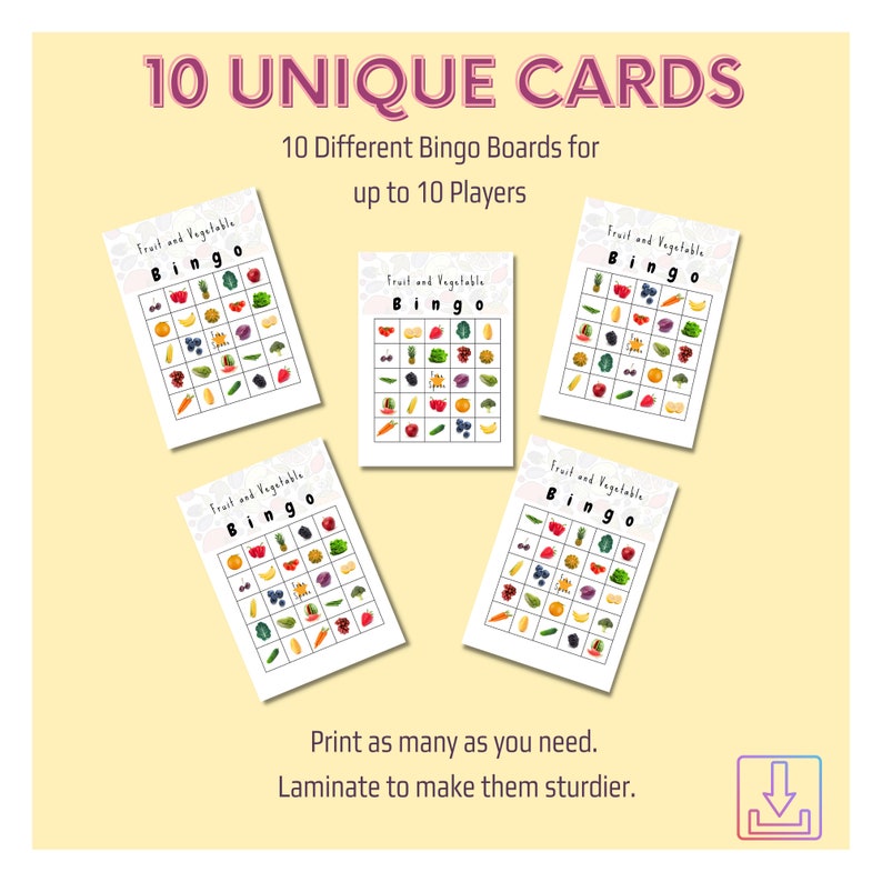 Bingo Games, Fruit and Vegetables, Bingo Game Printable, Digital ...