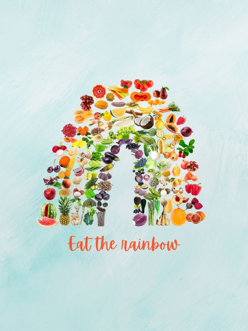 Eat the Rainbow Poster, Educational Print, Kitchen Decor, Fruits and ...