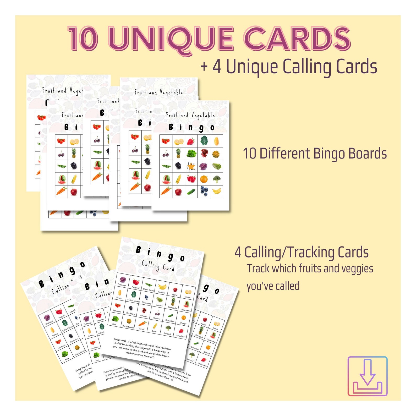 Bingo Games Fruit and Vegetables Bingo Game Printable - Etsy