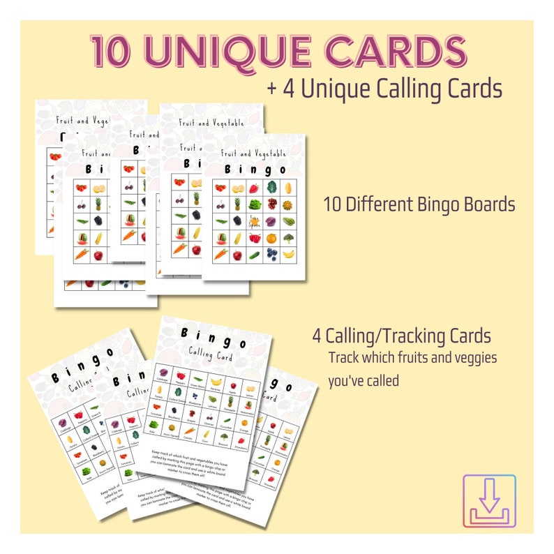 Bingo Games, Fruit and Vegetables, Bingo Game Printable, Digital ...