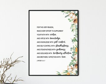 2 Peter 1:5-7 Bible Verse Wall Art, Printable Wall Art, Christian Wall ...