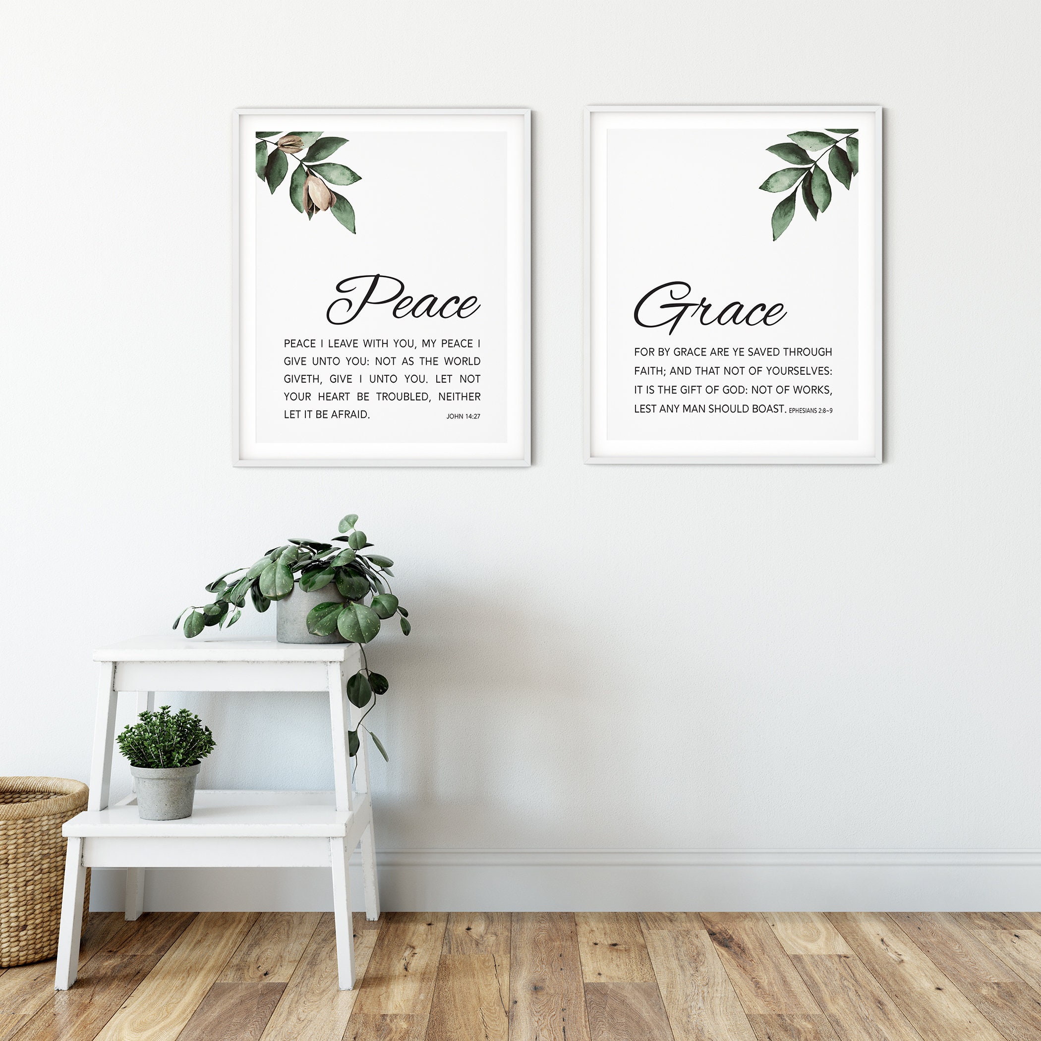 GRACE PEACE Set of 2 Bible Verse Wall Art, Bible Quotes Wall Decor ...