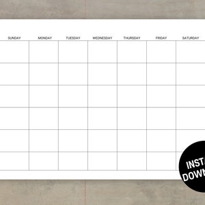 Blank Calendar Printable Page, Ready to Print Calendar, DIY Calendar ...