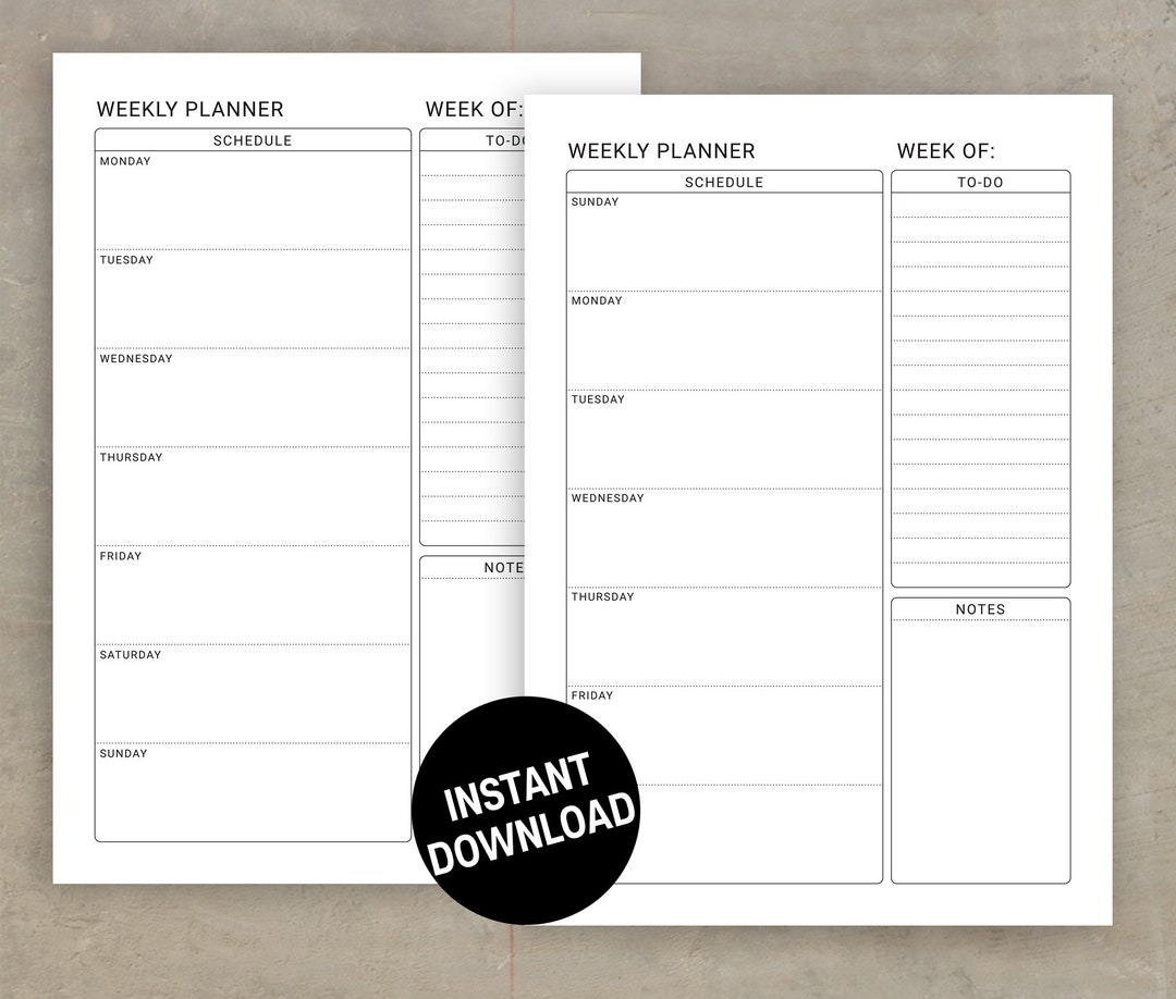 Printable Minimalist Weekly Planner, Weekly Schedule, Weekly Agenda ...