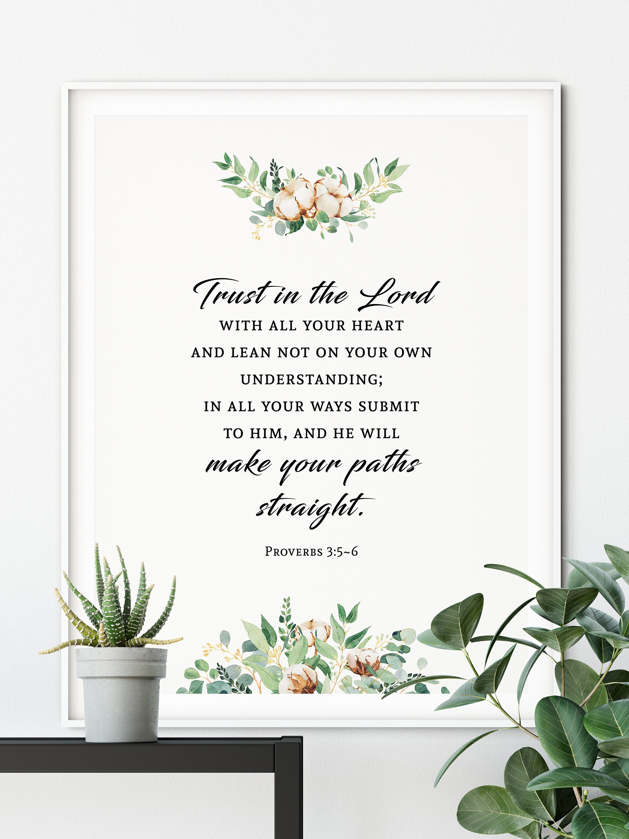 Proverbs 3:5~6 Bible Verse Wall Art, Christian Gift, Bible Quote Wall ...