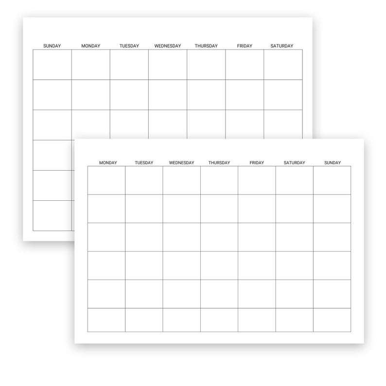 Blank Calendar Printable Page, Ready to Print Calendar, DIY Calendar ...