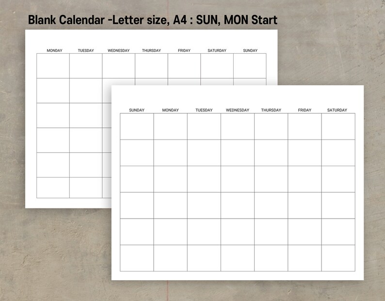 Blank Calendar Printable Page, Ready to Print Calendar, DIY Calendar ...