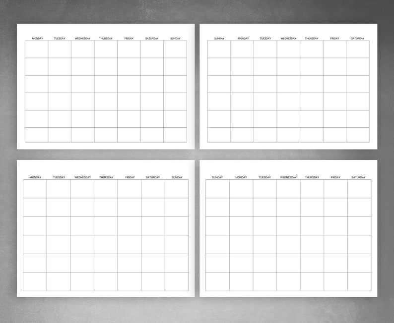 Blank Calendar Printable Page, Ready to Print Calendar, DIY Calendar ...