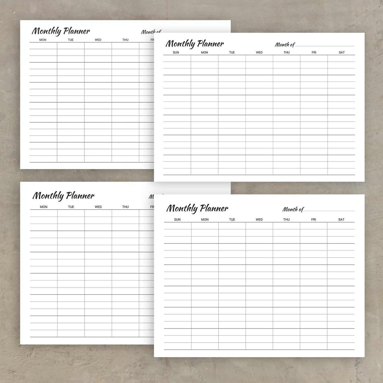 Blank Monthly Planner Printable Any Month Calendar Minimalist Monthly ...