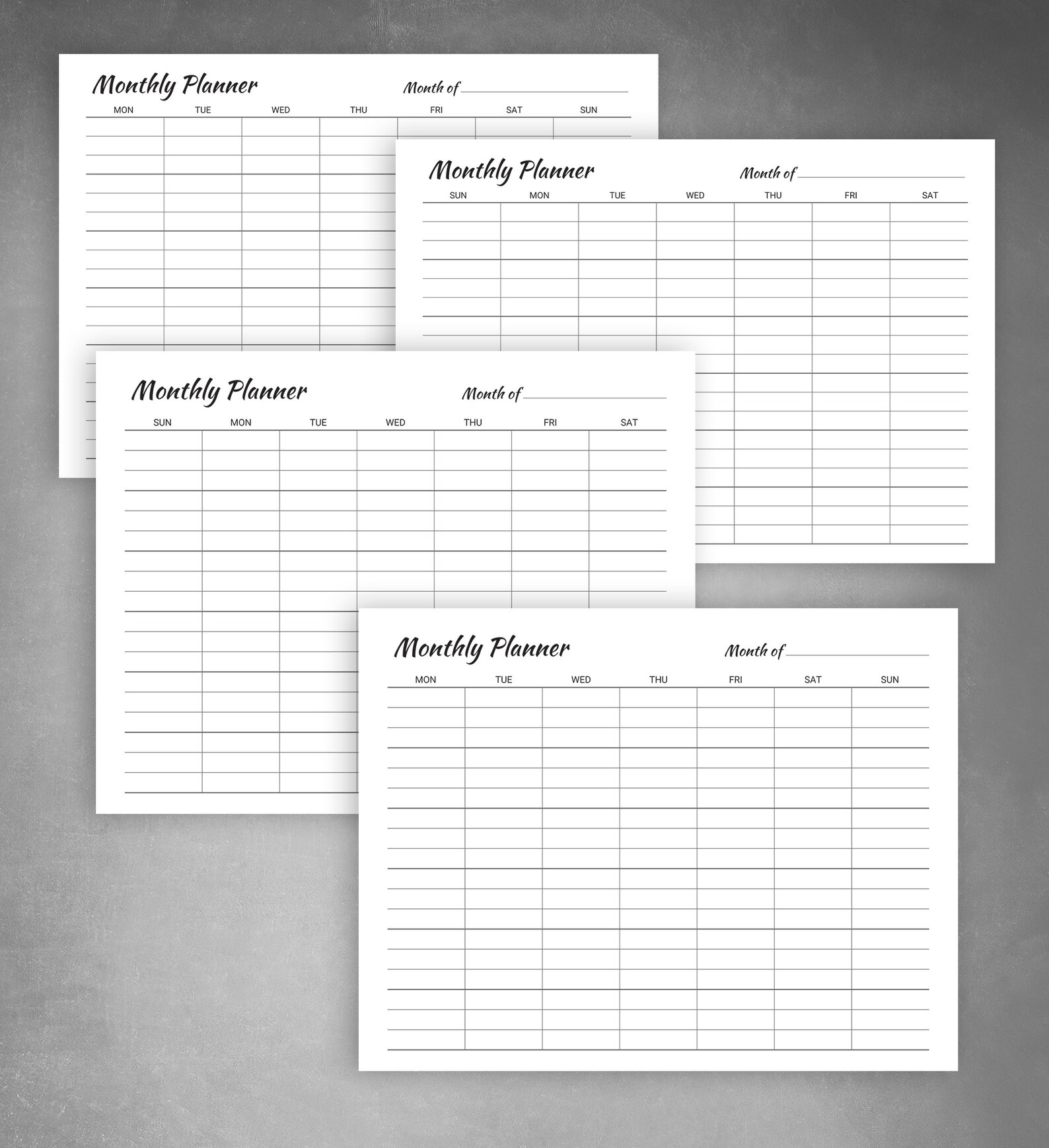 Blank Monthly Planner Printable Any Month Calendar Minimalist Monthly ...