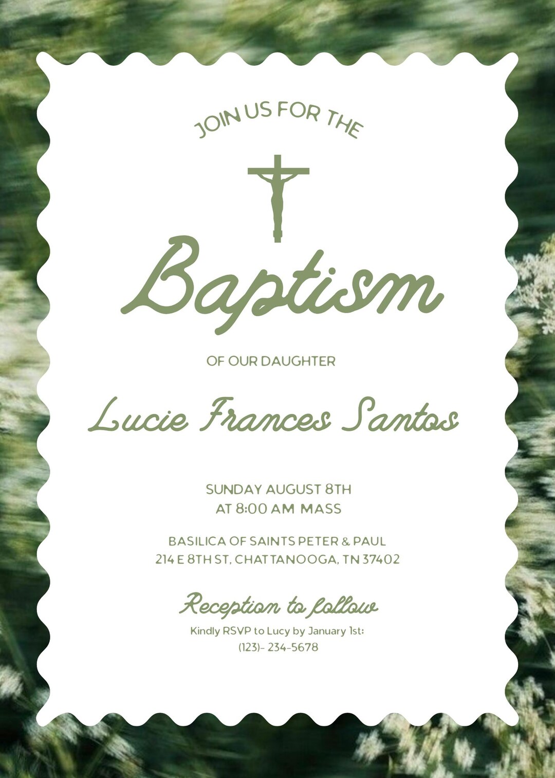 Catholic Baptism Invitation Template, Crucifix & Florals, Editable ...