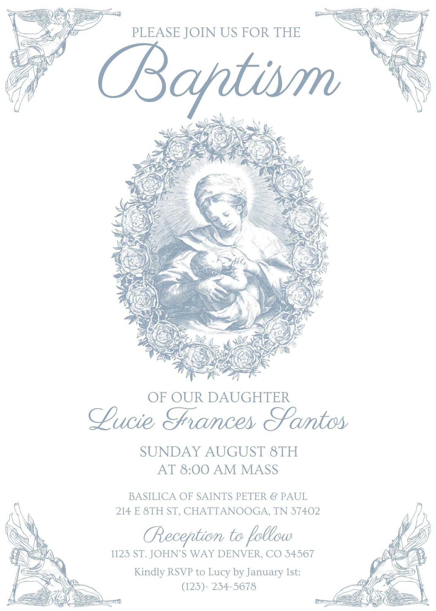 Catholic Baptism Invitation Template, Editable Canva Design - Etsy