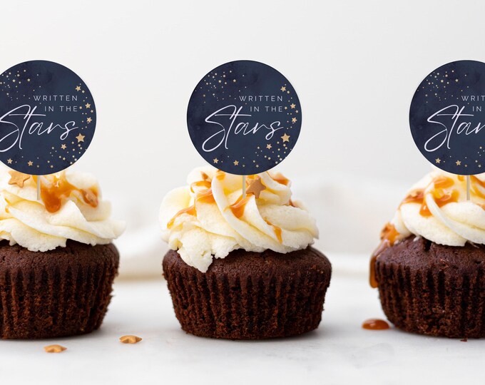 Written in the Stars Cupcake Toppers | Celestial Engagement Party ...