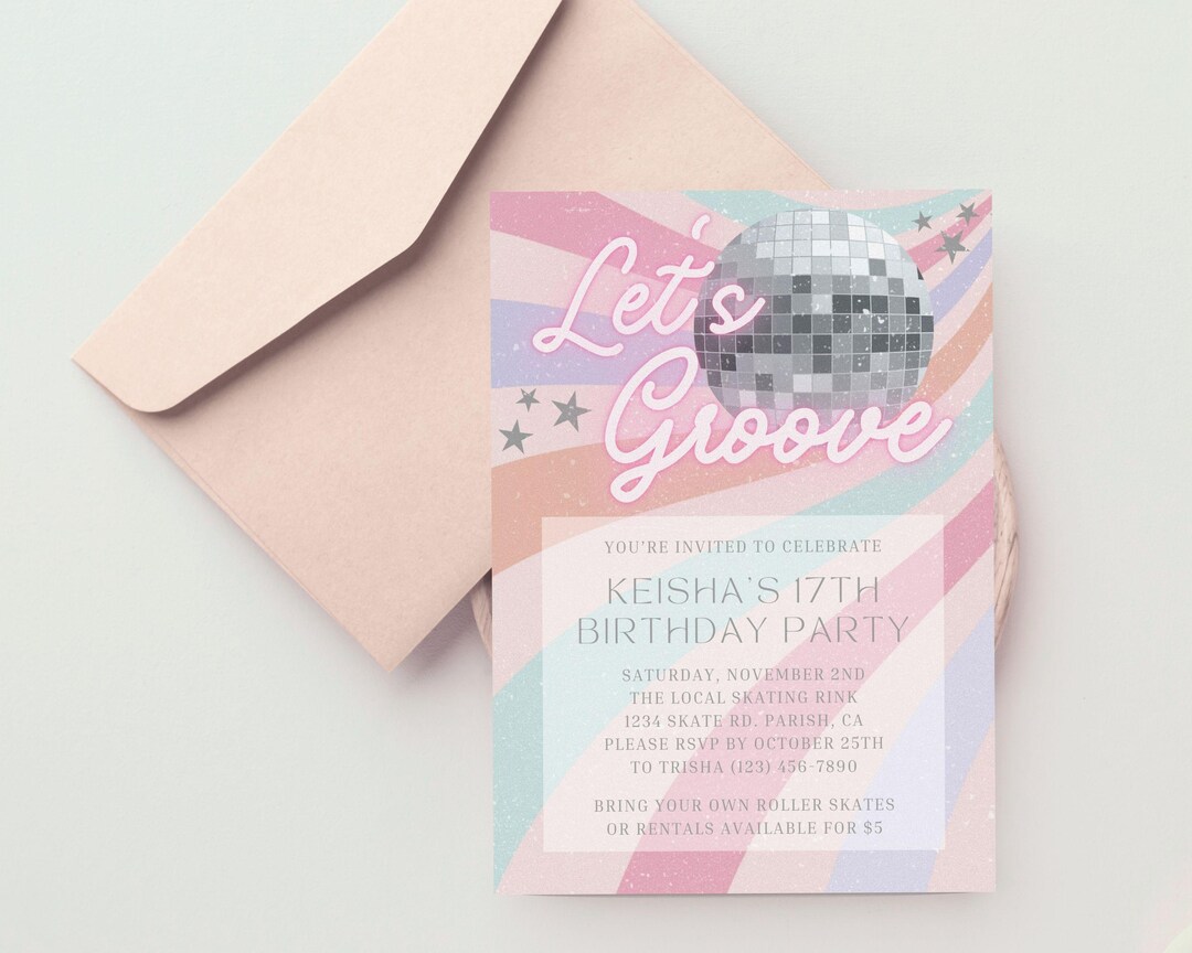 Roller Disco Birthday Party Invitations Kids or Teen Girl Birthday ...