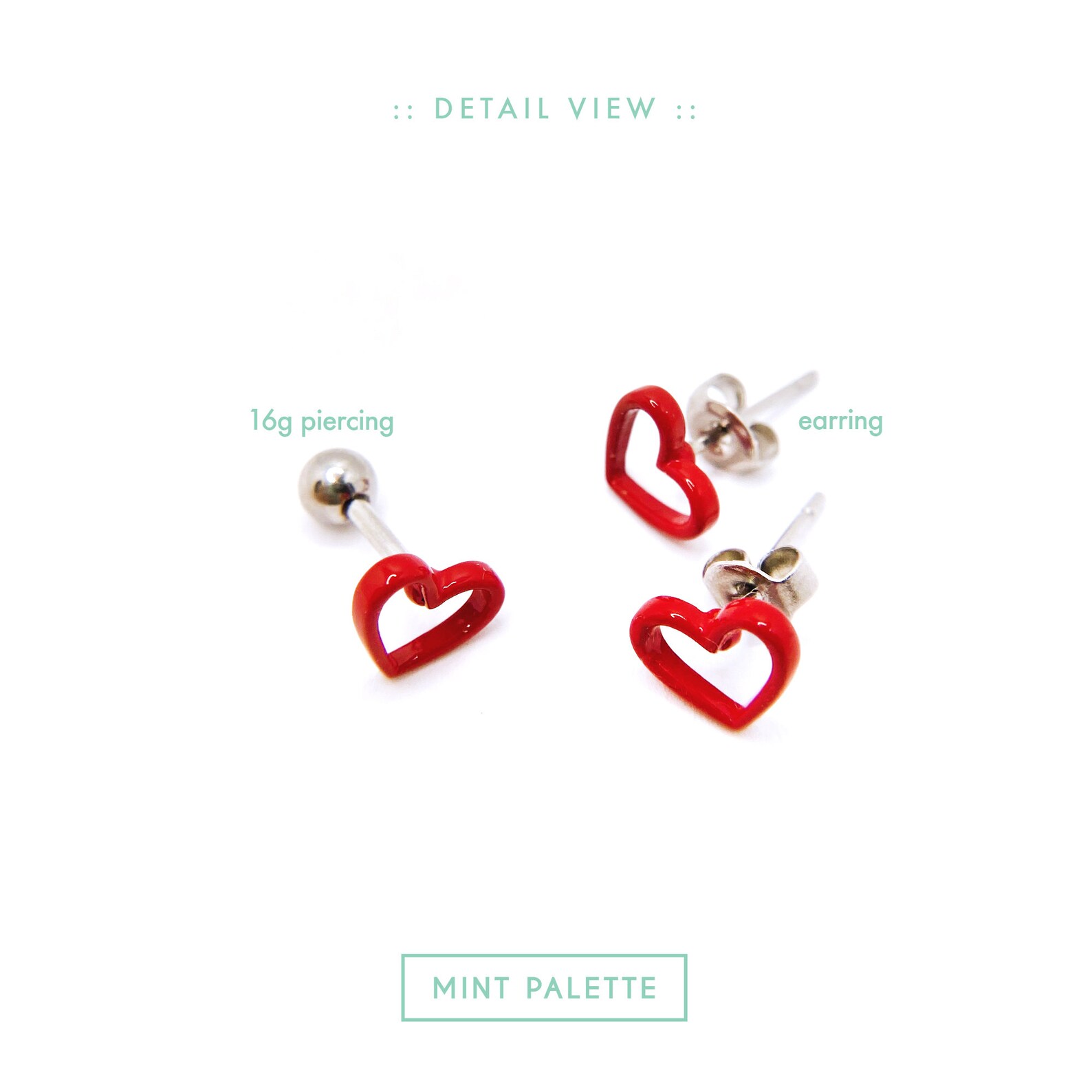 Red Heart Earring | Red Outlined Heart Piercing | Heart Barbell ...