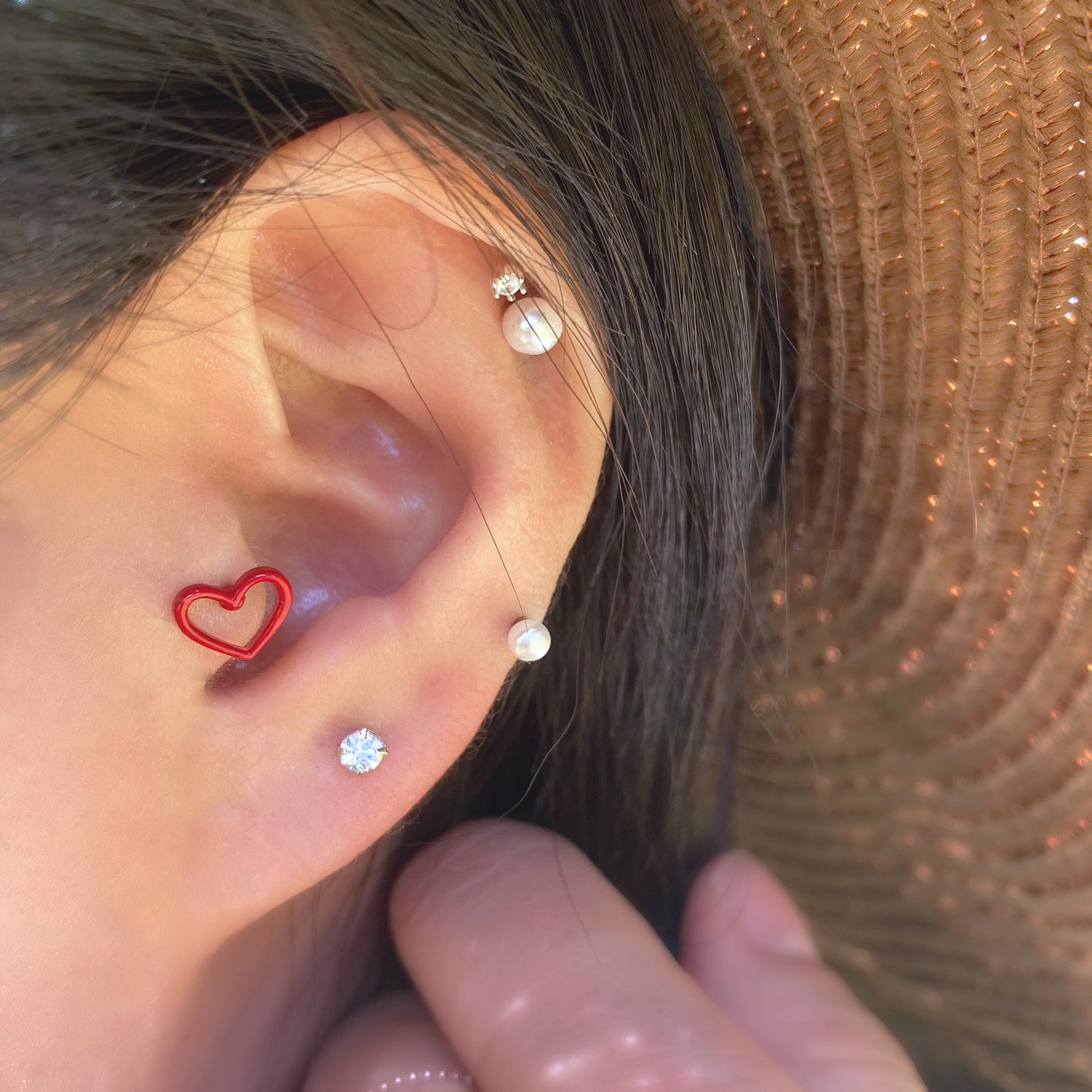 Red Heart Earring Red Outlined Heart Piercing Heart | Etsy