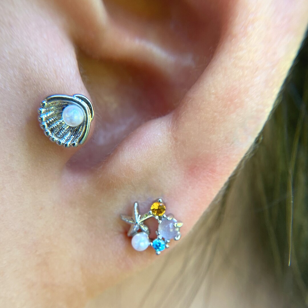 Summer Piercing | Charming Seashell Piercing With Pearl | Unique ...