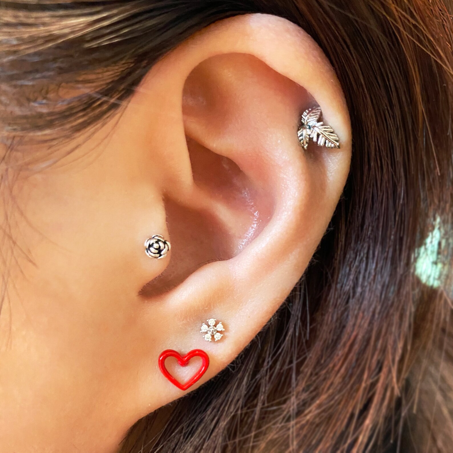 Red Heart Earring Red Outlined Heart Piercing Heart | Etsy