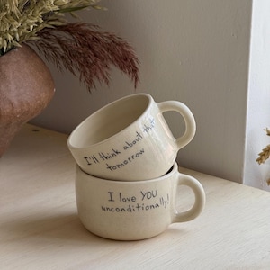 Handwritten Ceramic Mug, Personalized Pottery Cup, Custom Quote ...