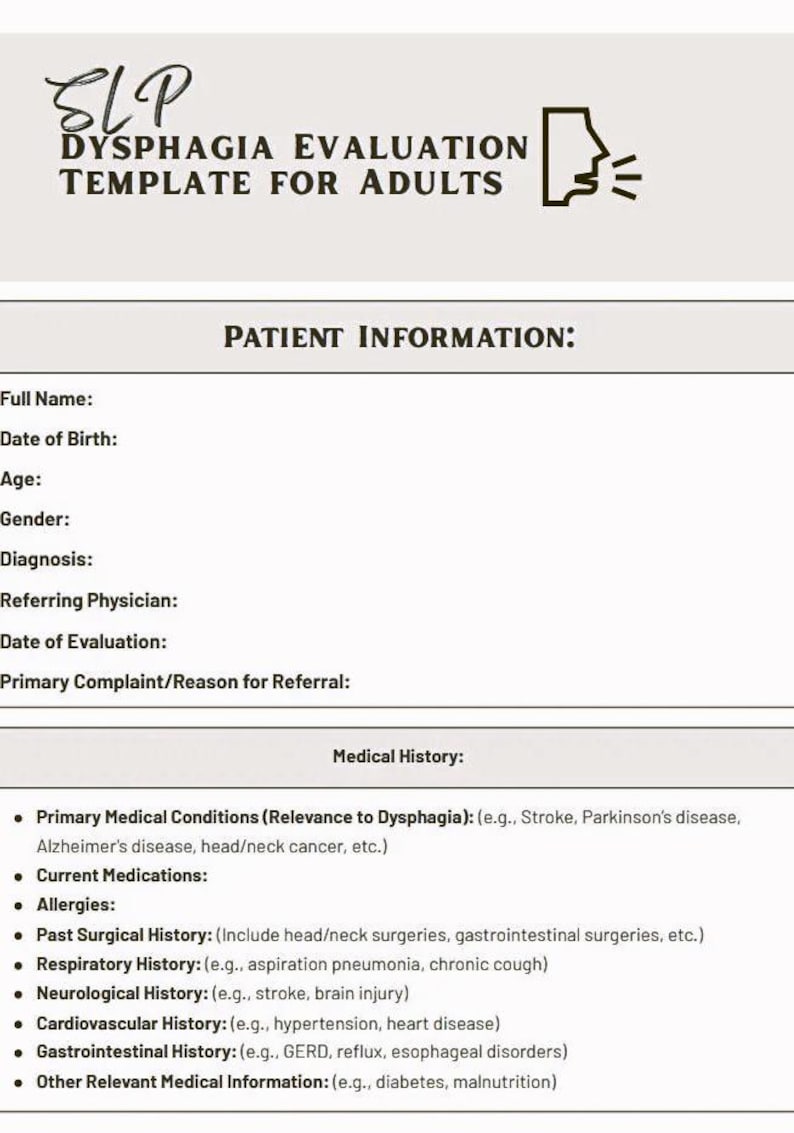 Dysphagia Evaluation Template - Etsy