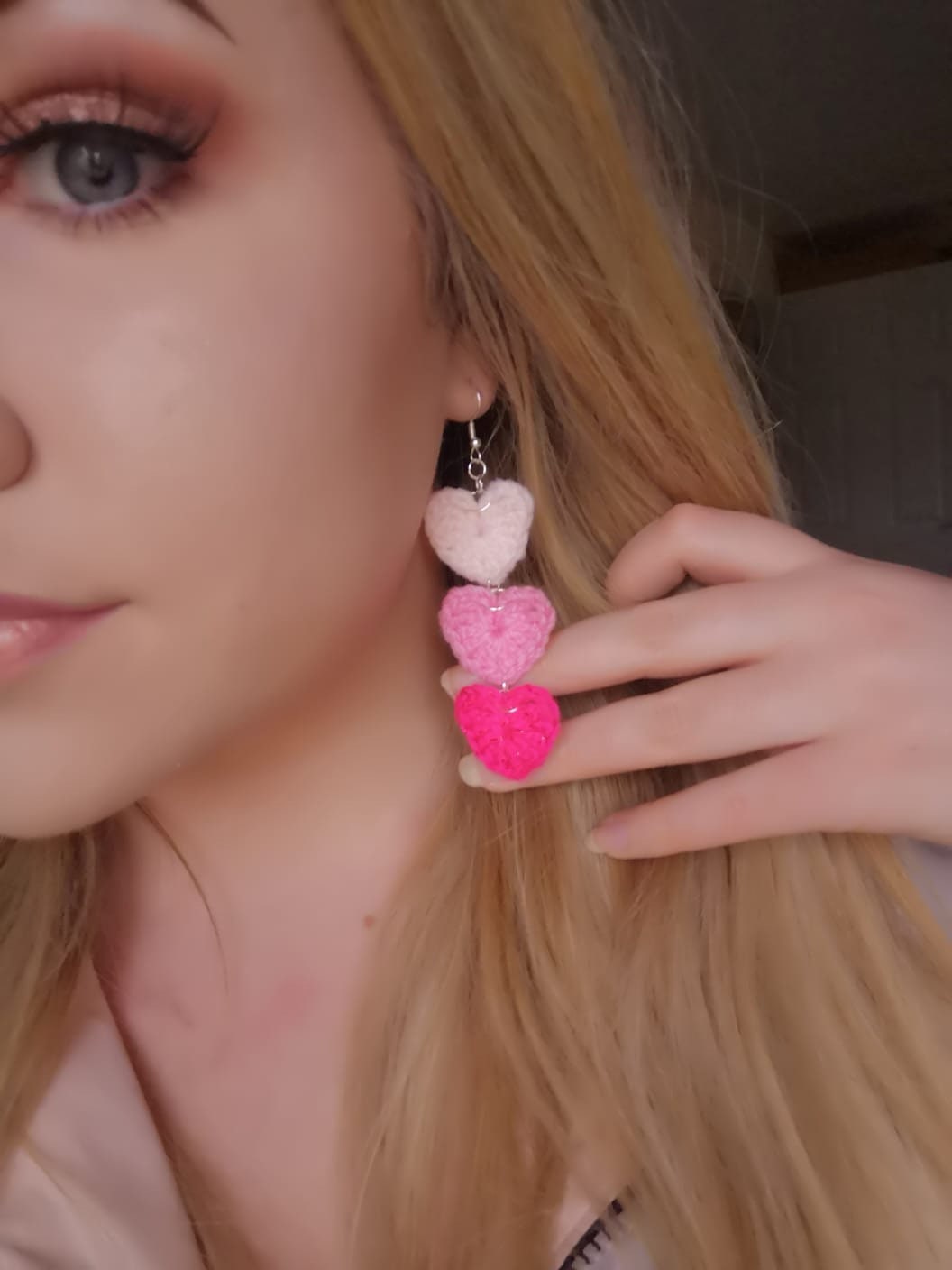 Pink Triple Heart Drop Crochet Earrings - Etsy