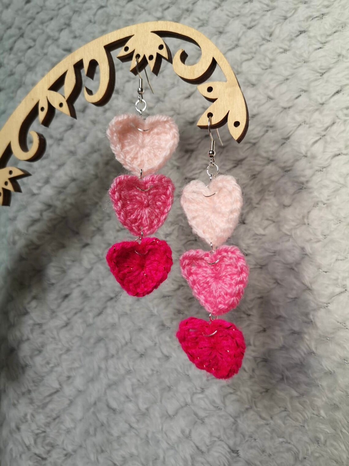 Pink Triple Heart Drop Crochet Earrings - Etsy