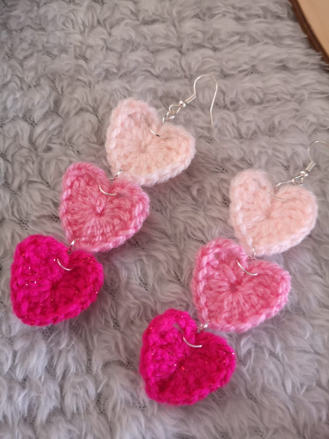 Pink Triple Heart Drop Crochet Earrings - Etsy