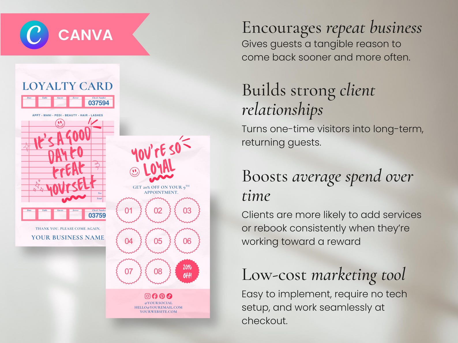 Loyalty Card Template for Nail Lash and Hair Salon, Customer Rewards ...