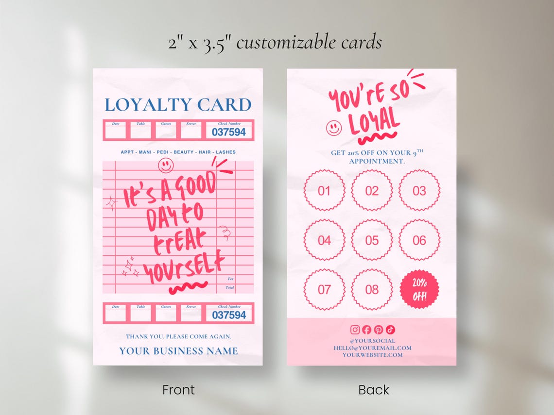 Loyalty Card Template for Nail Lash and Hair Salon, Customer Rewards ...