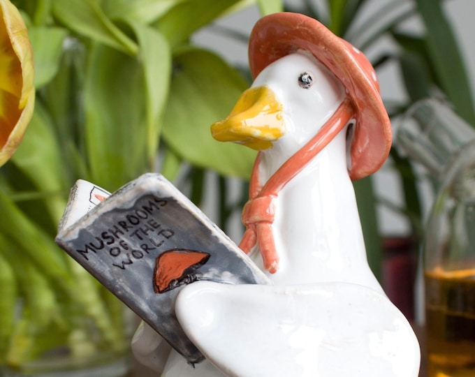 Goose With Mushroom Book Figurine - Ceramic Art for Mushroom Lovers ...