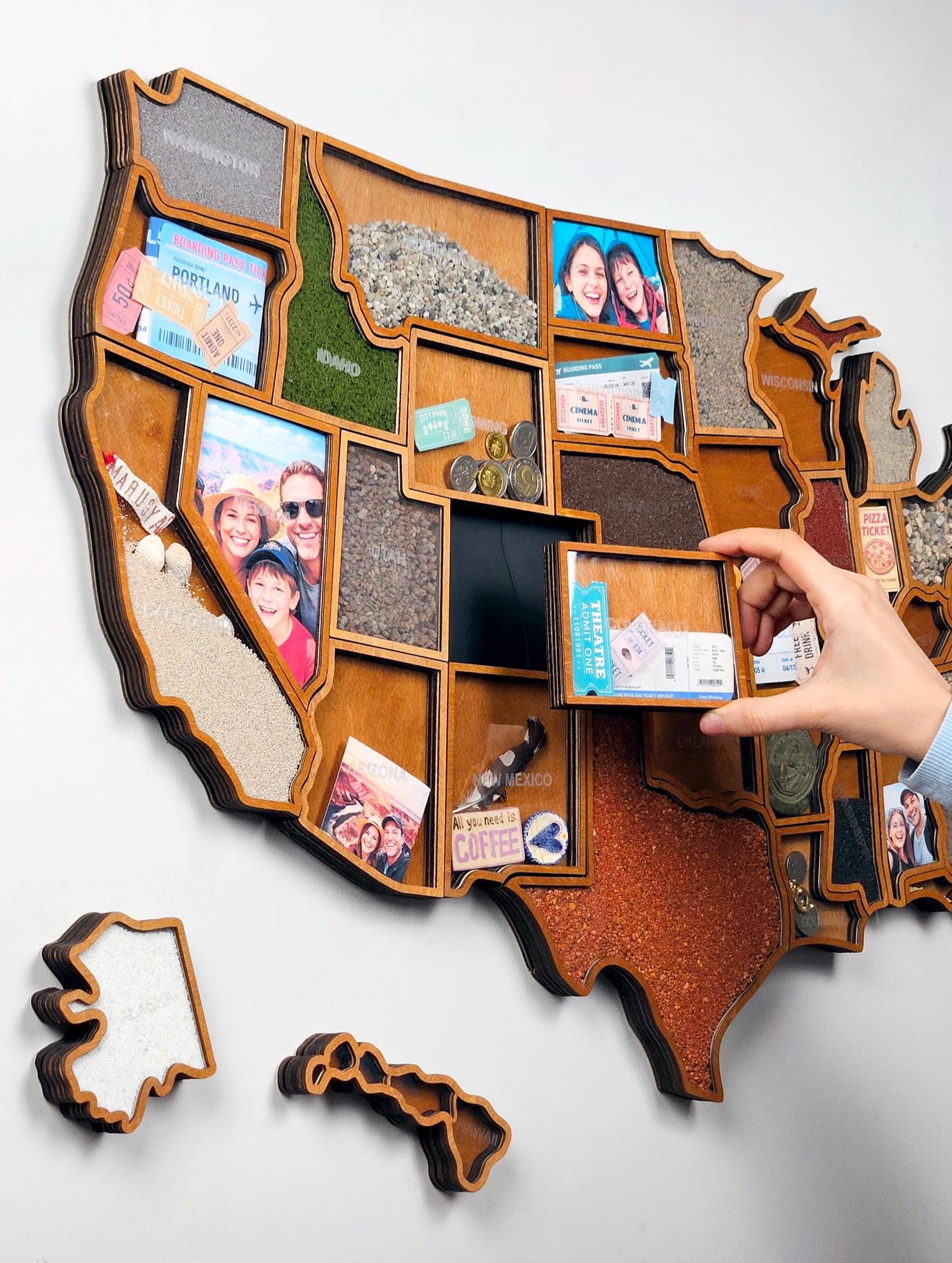 US Travel Map Shadow Box for Travel Memories, Display Stand - Etsy